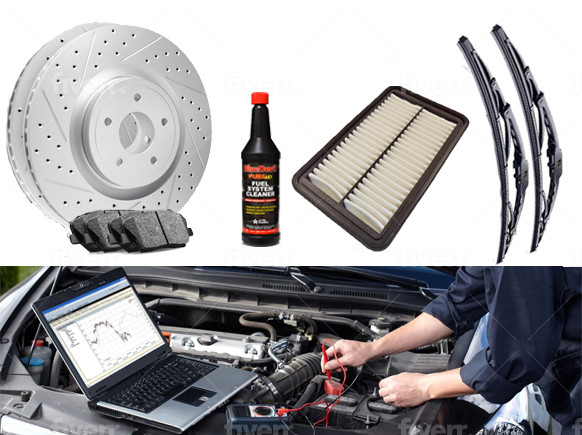 Front, Rear Brake Pads & Front Rotor Discs: Wipers, Air Filter, Fuel ...